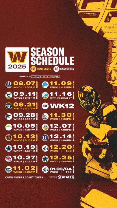 Washington Commanders 2025 full schedule released