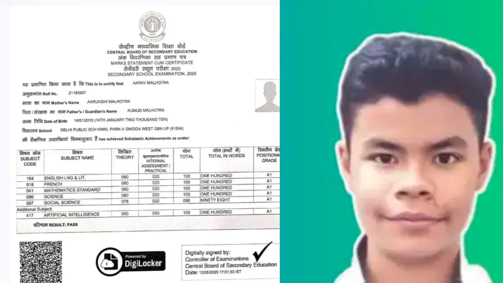 CBSE 10th Topper: Aarav Malhotra achieves perfect 500/500 score in boards