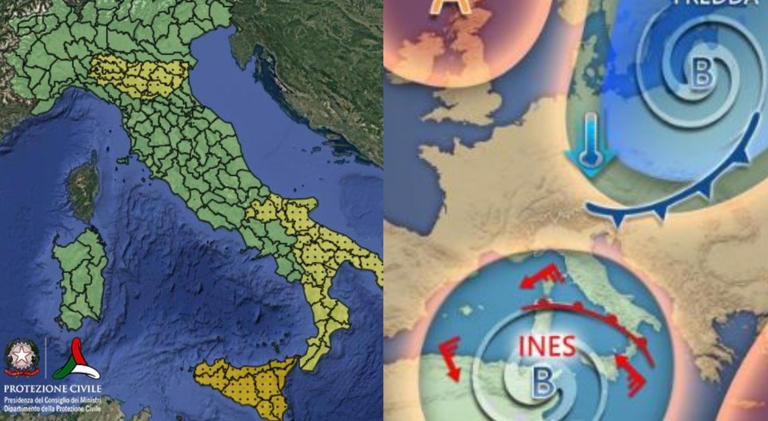 Il vortice Ines si abbatte sull'Italia, allerta meteo arancione e gialla in diverse Regioni ...
