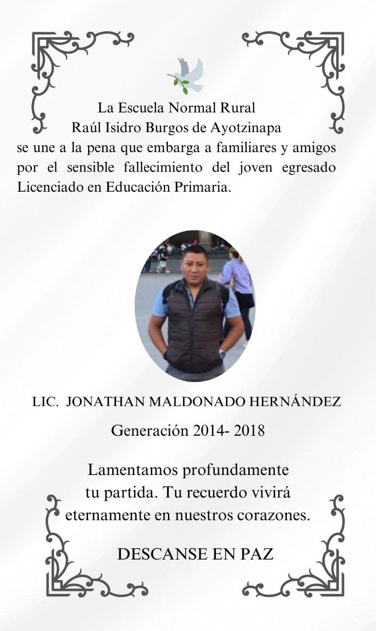 Muere Jonathan Maldonado, uno de los sobrevivientes del caso Ayotzinapa