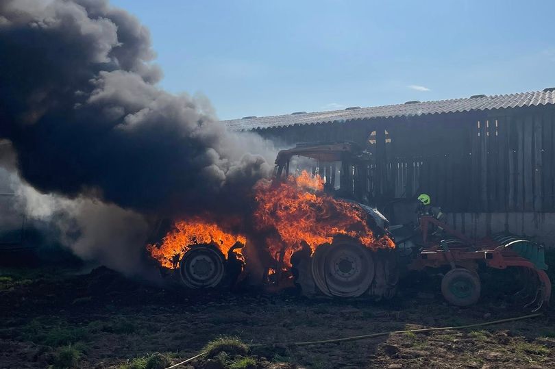 Huge fire as tractor engulfed by flames near Camborne