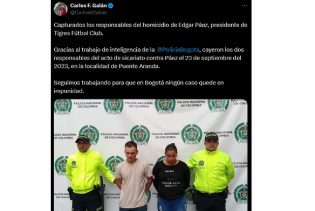 Esta es la pareja capturada por asesinato de Édgar Páez, presidente del ...