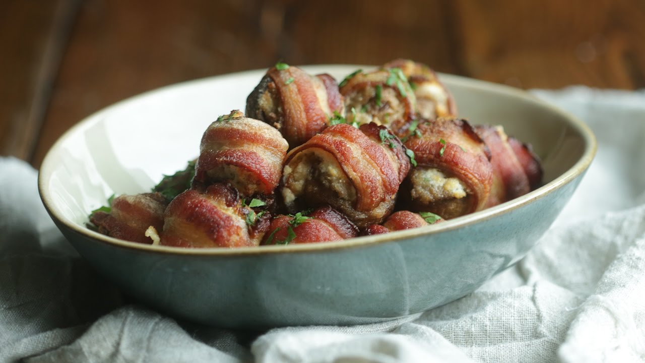 Italian Stuffed Bacon Wrapped Mushrooms