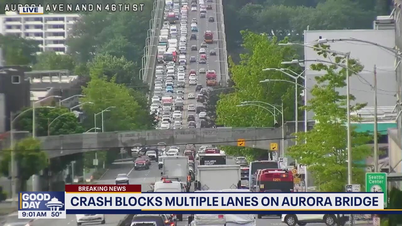 Crash blocks multiple lanes on Seattle's Aurora Bridge SR 99