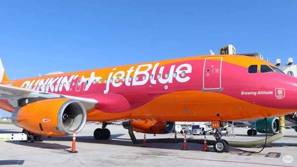 JetBlue Dunkin' Donuts inspired plane at Palm Beach International Airport