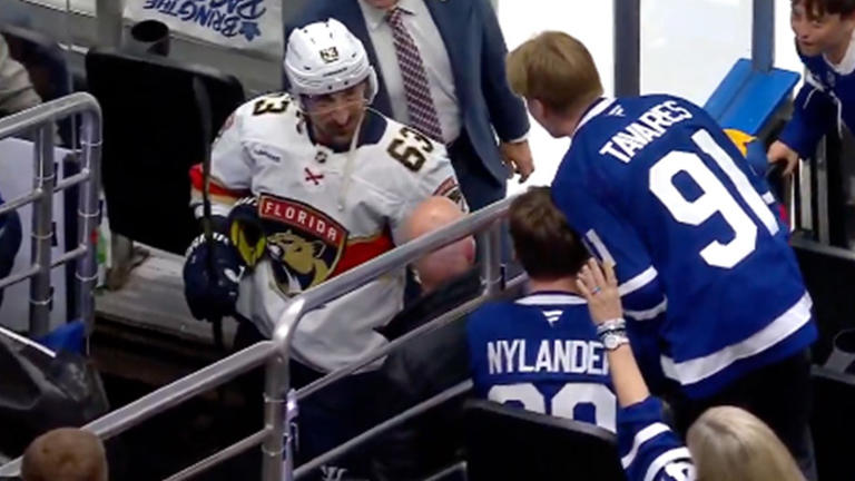 Leafs fans go at Brad Marchand as he leaves the ice after Game 5