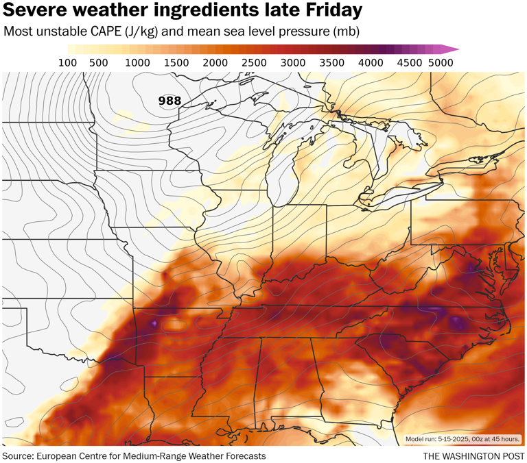Stretch of severe weather brings thunderstorm, tornado risk to U.S.