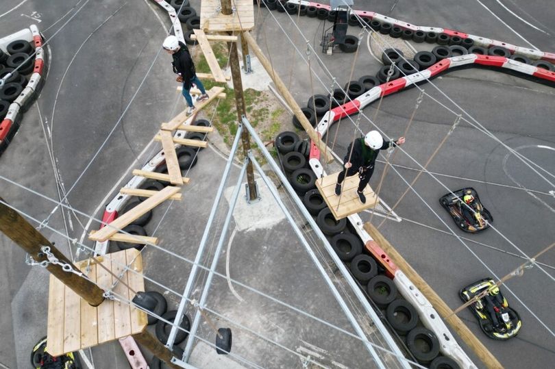 'World first' high ropes course over karting track opens in Hull