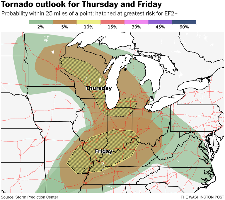 Stretch of severe weather brings thunderstorm, tornado risk to U.S.