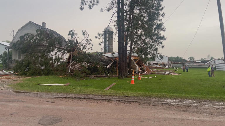 Barn severely damaged after tornado hits Rib Falls, Colby areas