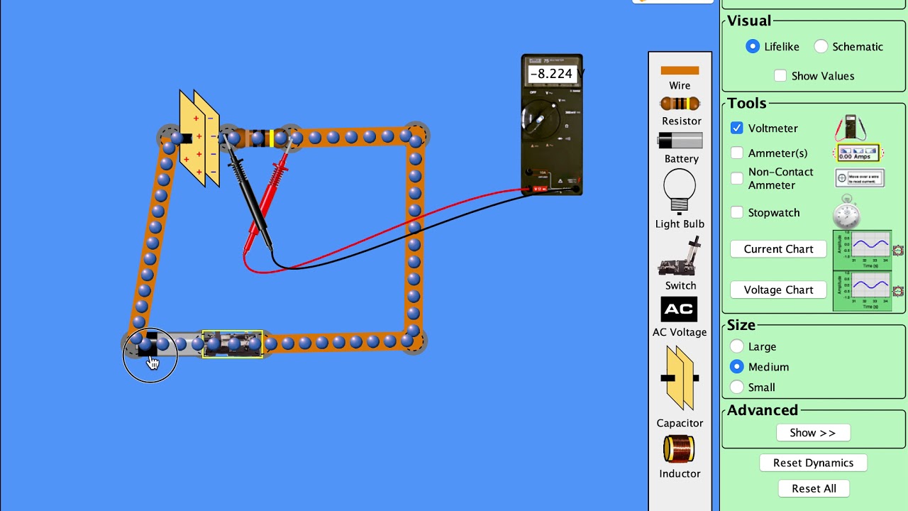 Setting up an RC circuit in PhET simulator