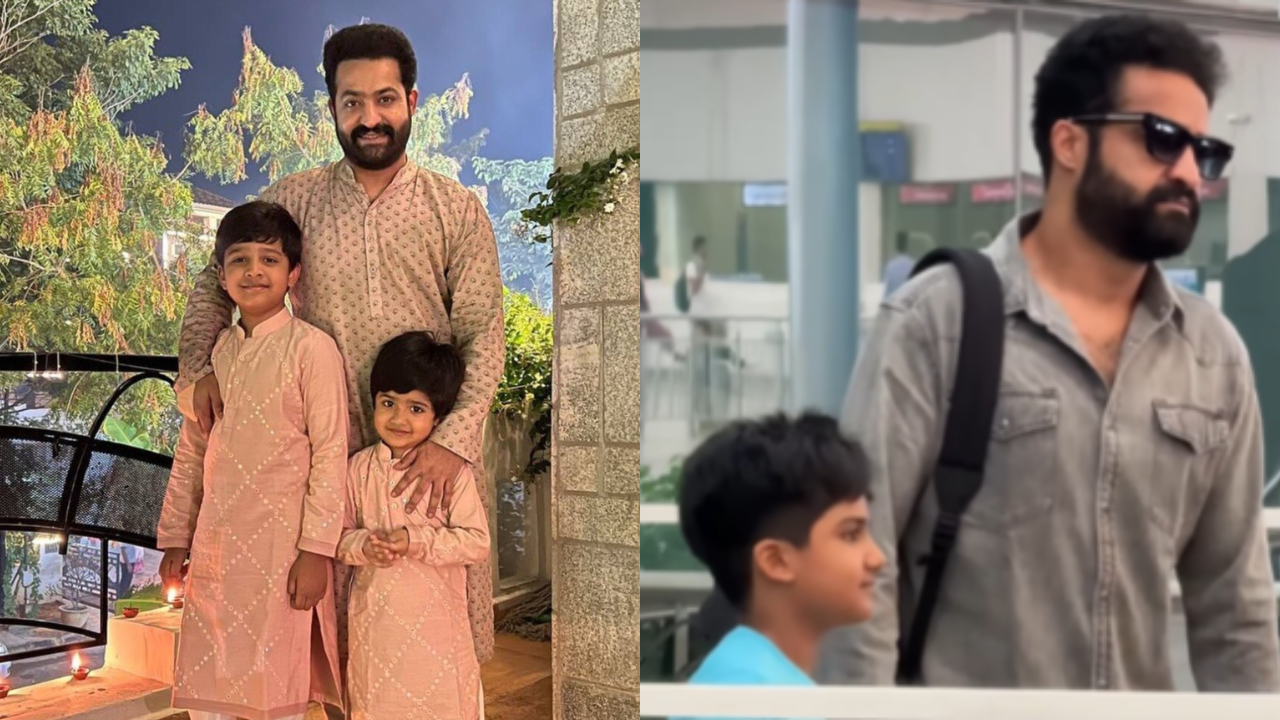 Jr NTR spotted in RARE airport moment with Son Bhargav Ram