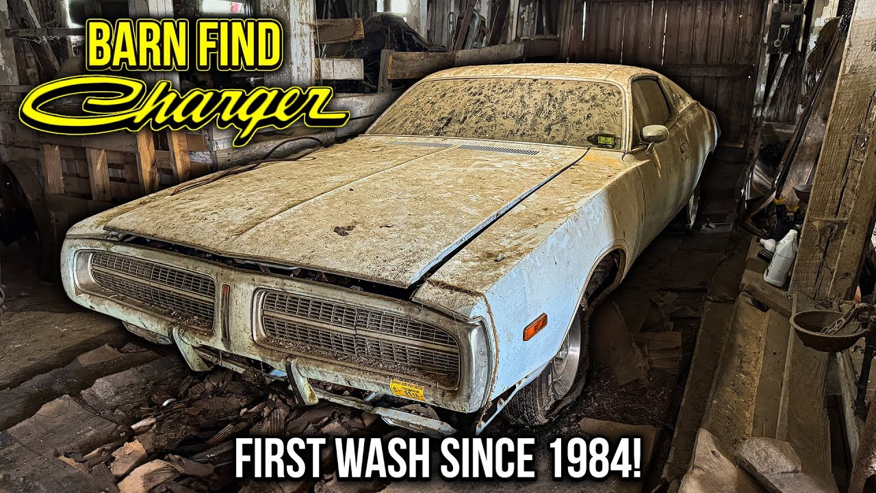 Cleaning a Dodge Charger parked in a barn for 40 years