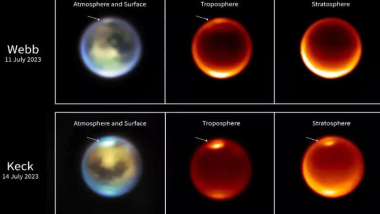 NASA’s James Webb Space Telescope captures images of unusual cloud formation of Saturn’s biggest ...