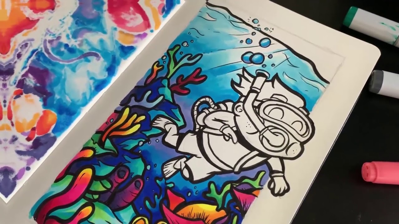 How to Draw an EPIC Underwater Doodle! 🌊🐠 (Step-by-Step Copic Marker ...