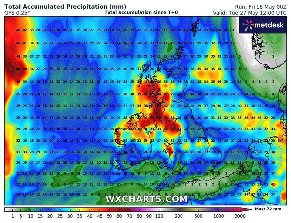 UK weather maps show huge 488-mile rain wall covering almost all of Britain