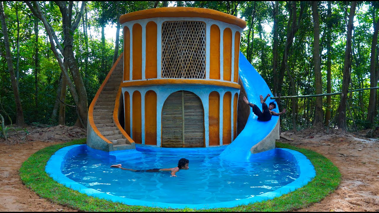 90 days building a two-story underground villa with grass roof and ...