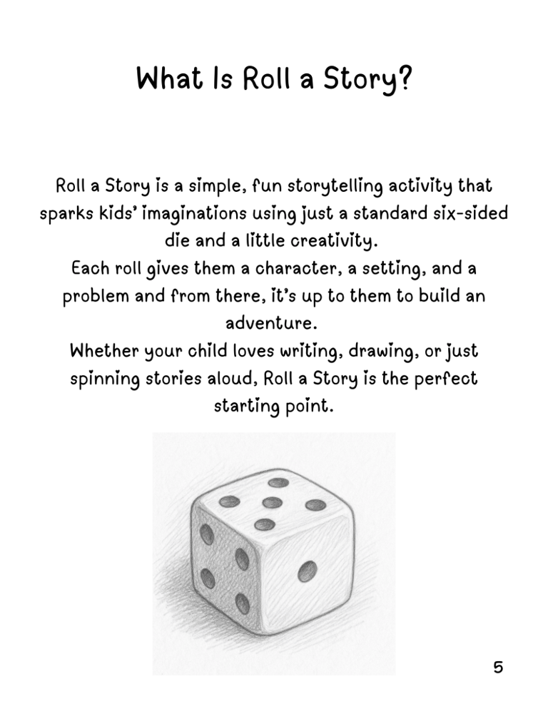 Roll a Story Writing Prompt Book For Kids (Free Printable Sample Pages)