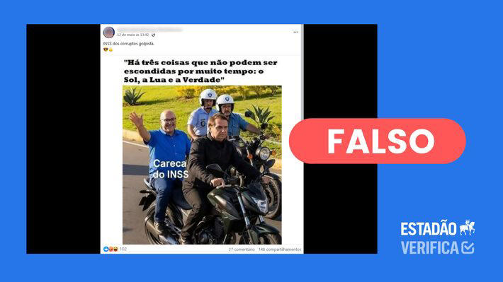 É falsa foto de Bolsonaro com ‘careca do INSS’ em motociata