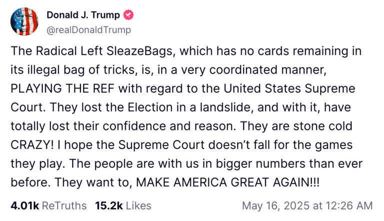 Trump Warns Supreme Court Not to “Fall For the Games” of “Stone Cold ...