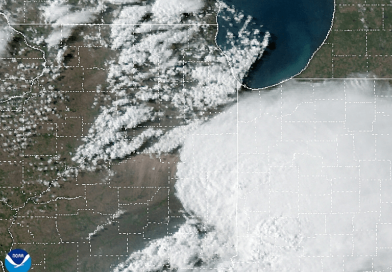Satellite imagery shows large dust storm over Chicago area from space