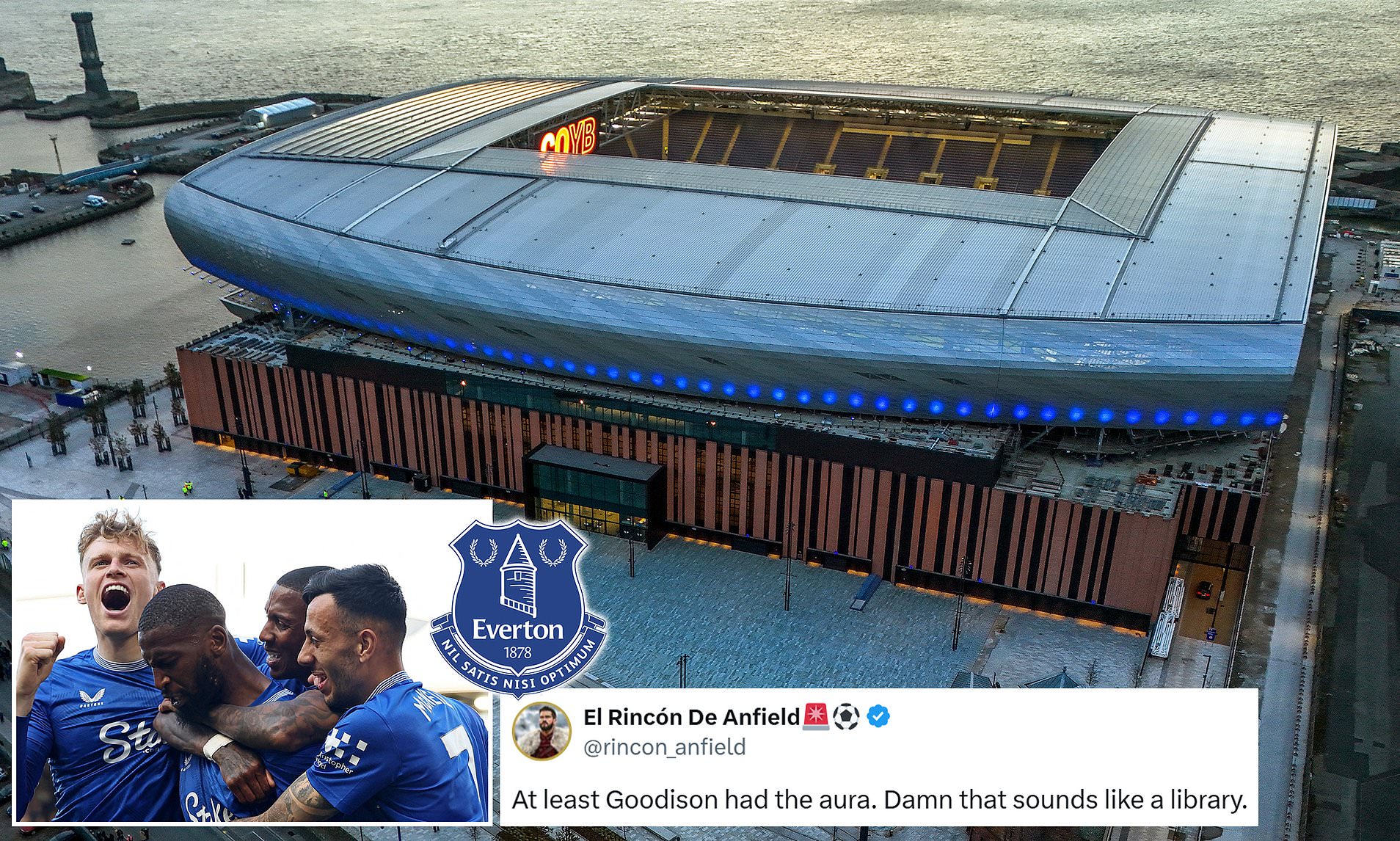 Fans mock Everton's new stadium name on Bramley-Moore Dock ahead of Goodison Park farewell