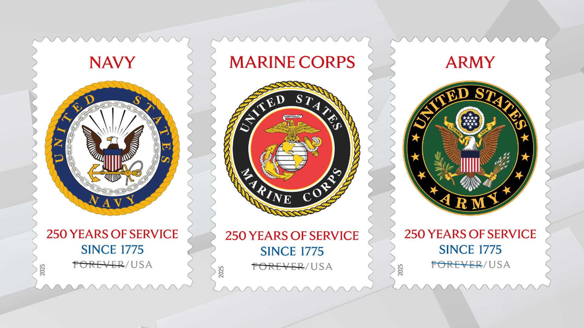 Stamps unveiled by USPS to honor 250th anniversary of Army, Navy and ...