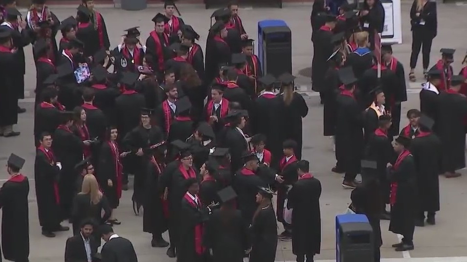 Students walk at SDSU graduation ceremony