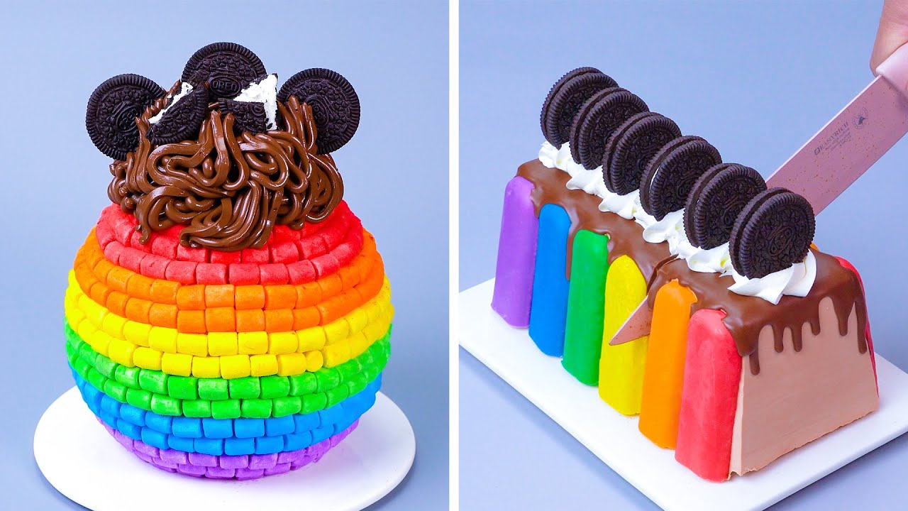 Rainbow Oreo Cake Tutorial | How to Decorate Colorful Layer Cakes 🌈🍰