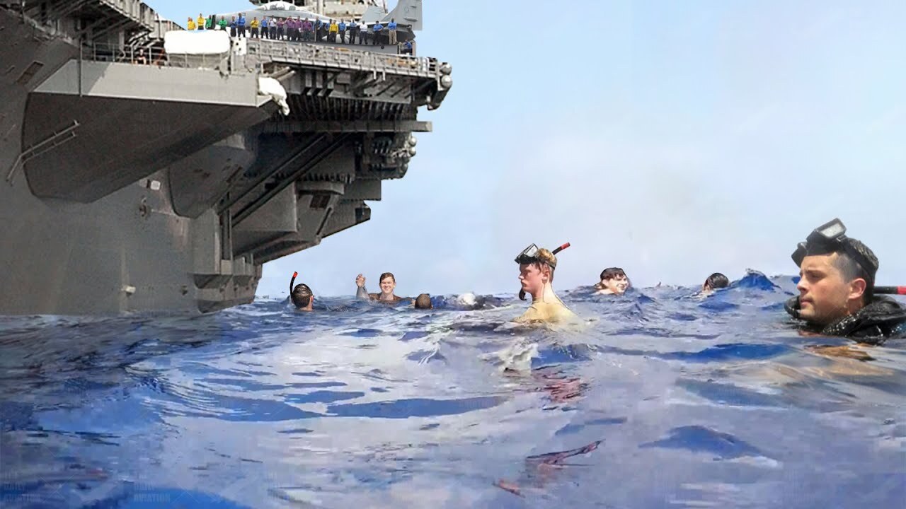 US Sailor Jumps Into Deep Water After Tiring Working Day on Aircraft ...