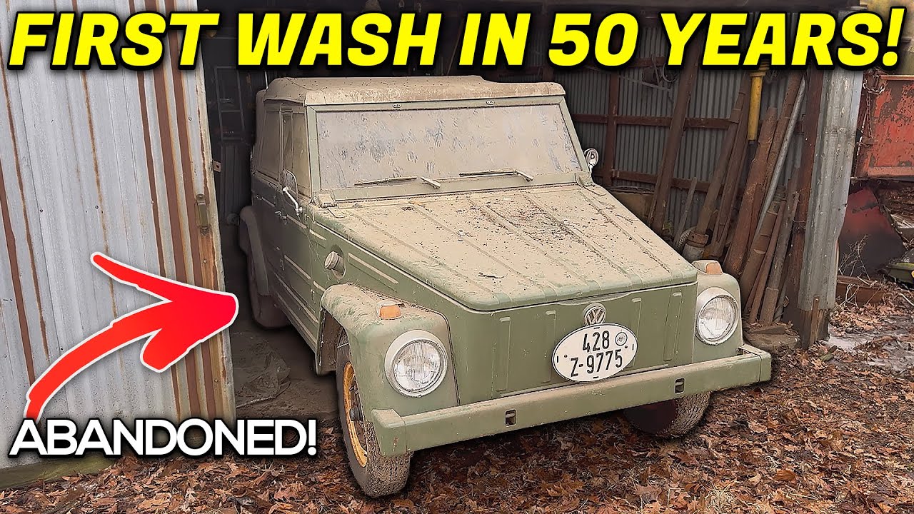 Giving a dirty VW Thing its very first wash in 50 years