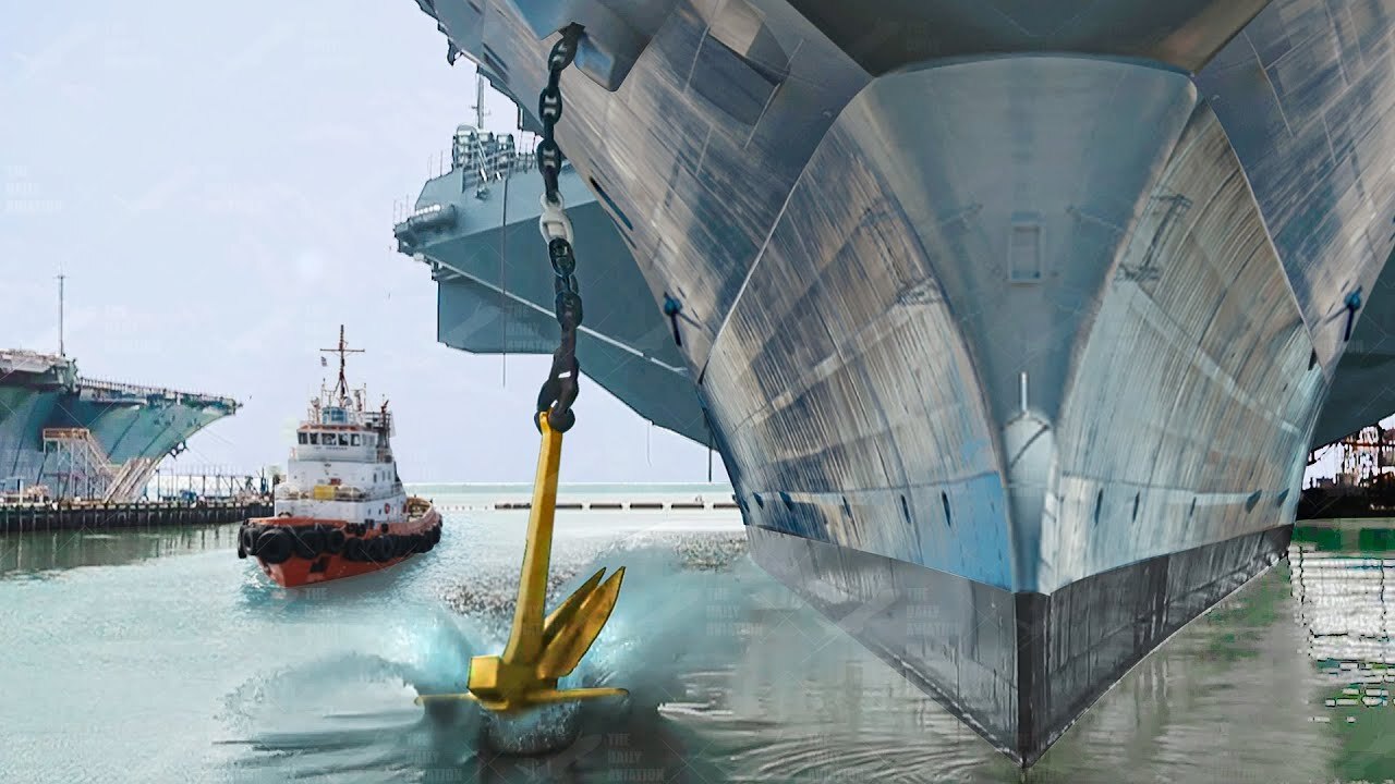 US Navy Repairs And Drops Giant 30,000 lb Aircraft Carrier Anchor Into Sea