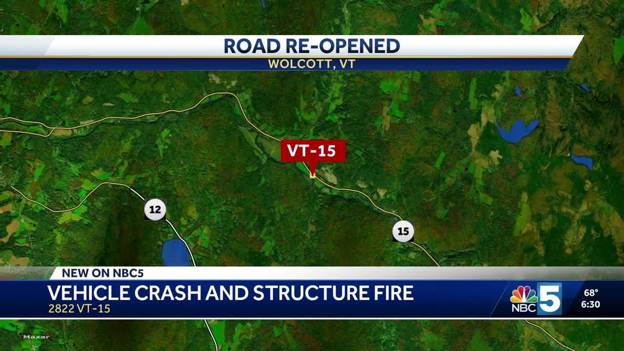 VT-15 back open after crash and structure fire in Lamoille County