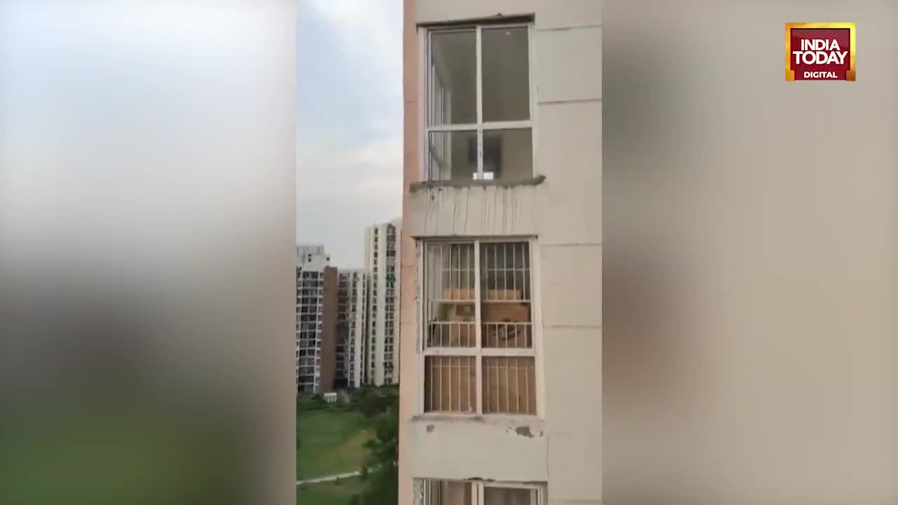 Watch: Windows, doors blown out as storm tears through high-rise in Noida