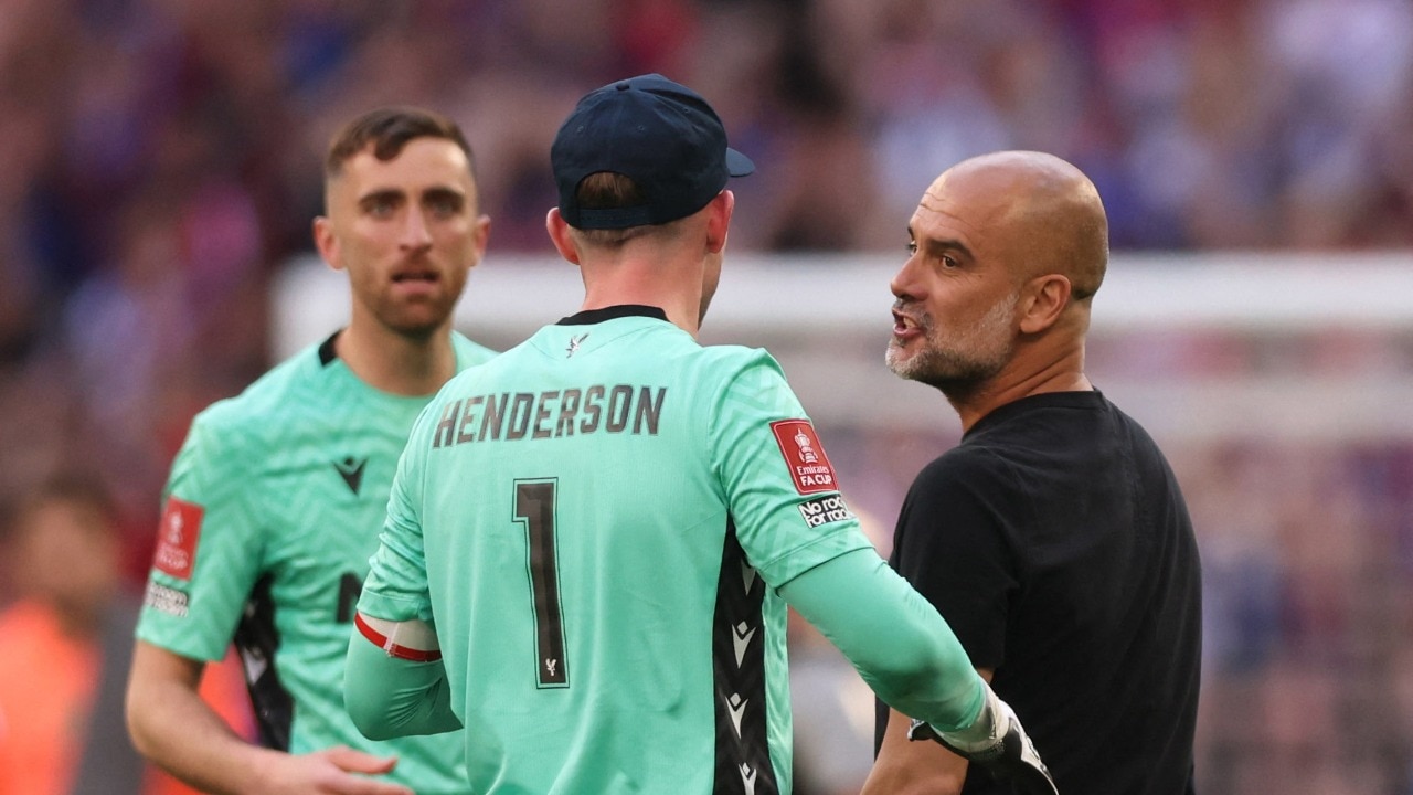 Pep Guardiola confronts Dean Henderson after FA Cup final handball ...