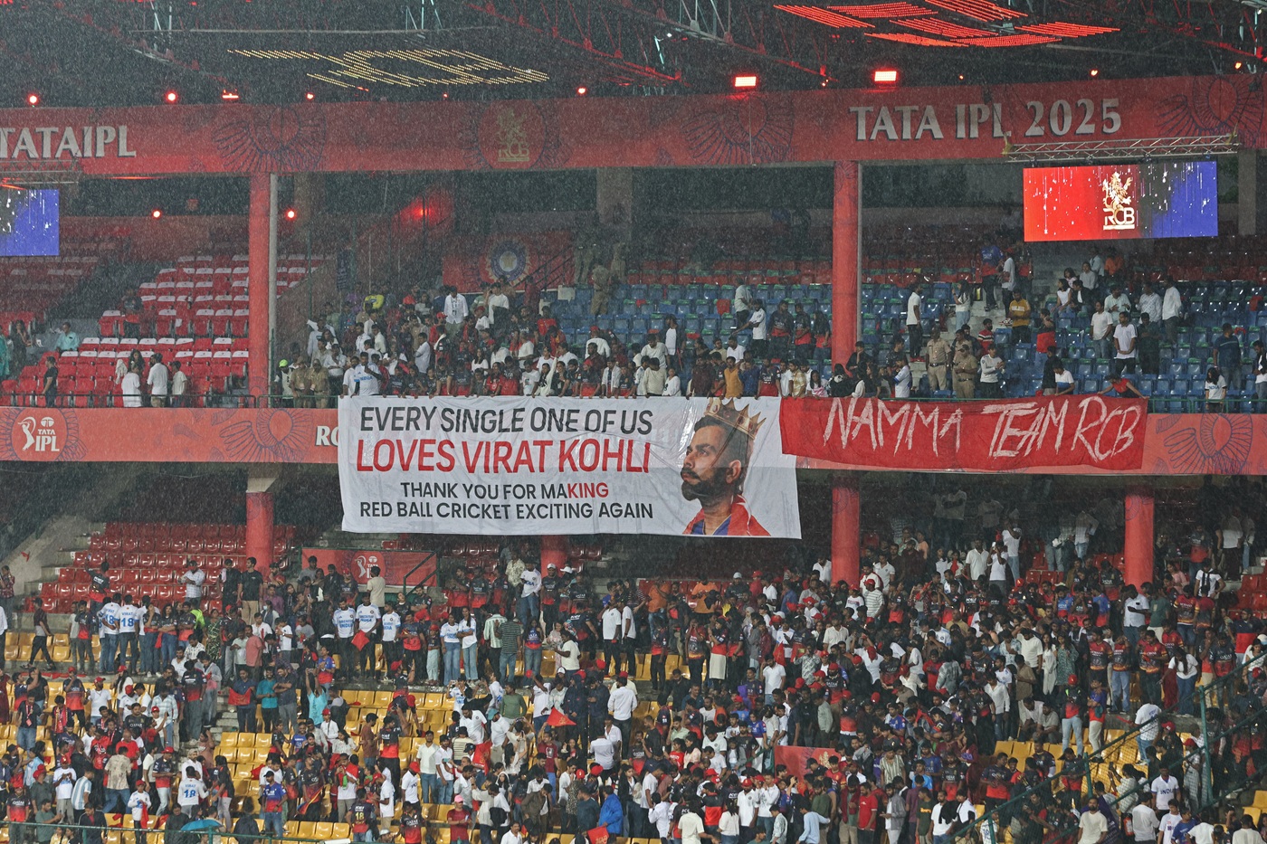 No cricket, no cry - white 'Virat 18' tribute lifts the gloom at wet ...