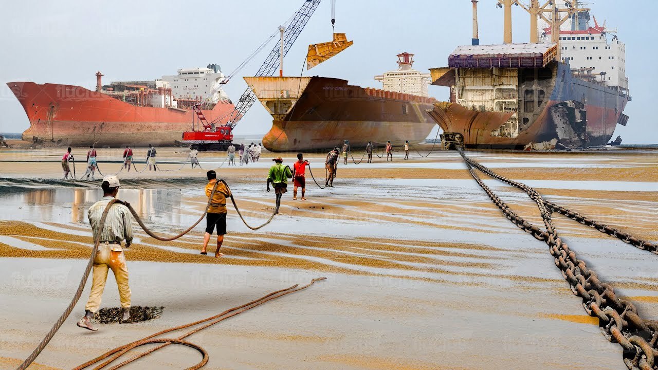 Exploring the massive ship breaking yard that dismantles cargo ships ...
