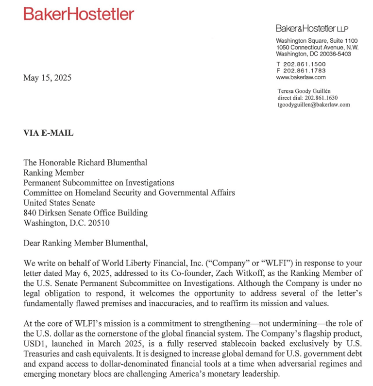 World Liberty Financial brushes off oversight concerns from Congress