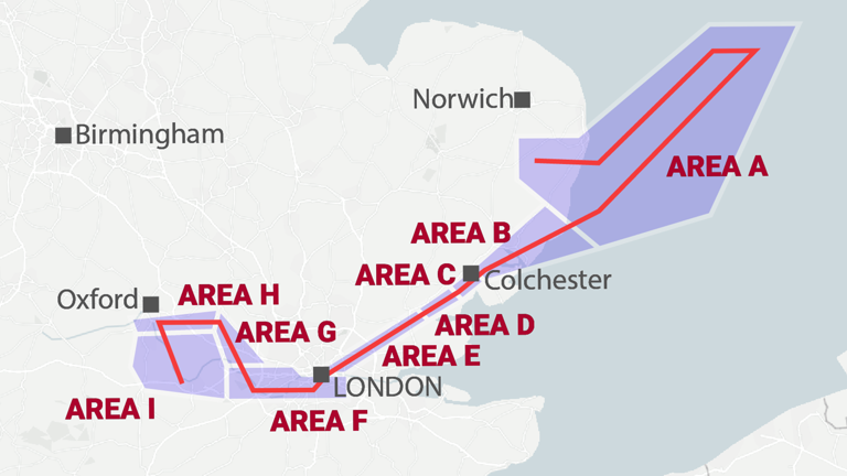 Animated map shows Red Arrows flypast route and schedule for VE Day 2025