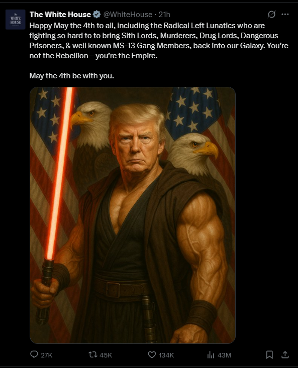 Donald Trump posts jacked AI version of himself as a Jedi Knight, but ...