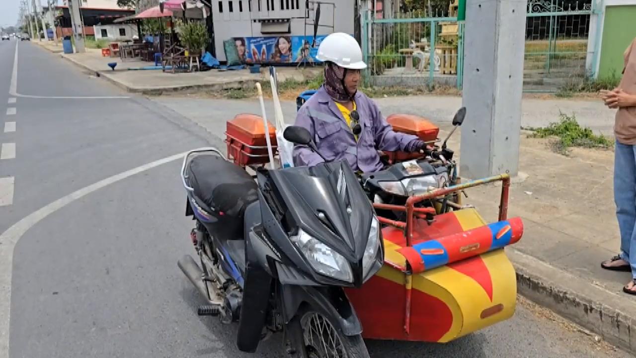 Disabled motorcycle rider modifies vehicle to control it while sitting ...