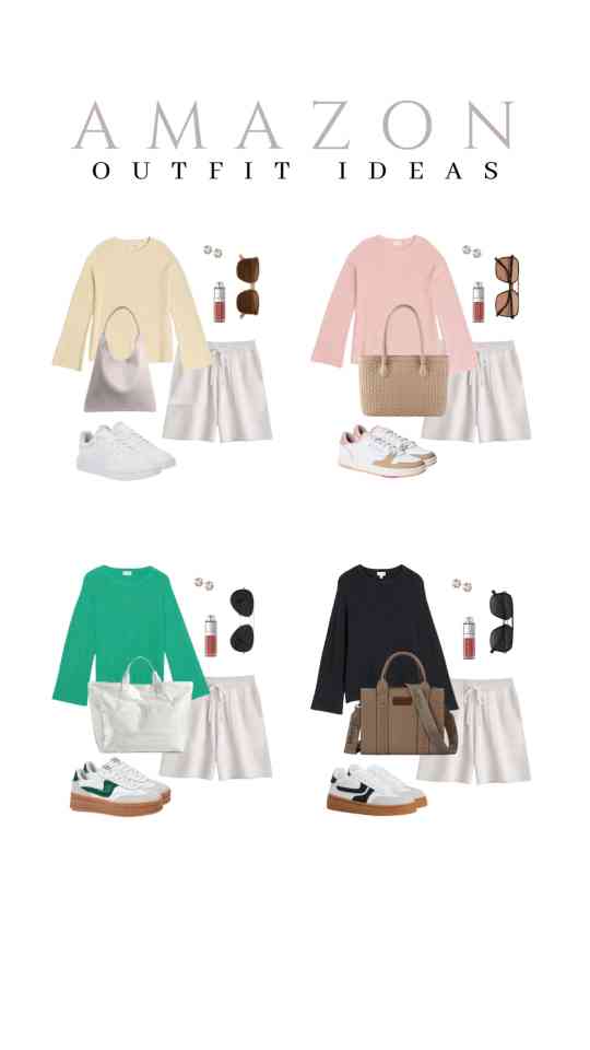 Cozy New Outfits With Colorful Tops and Neutral Shorts to Style Now