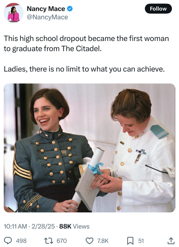 Nancy Mace Corrected by Community Note Over Citadel Graduation Claim