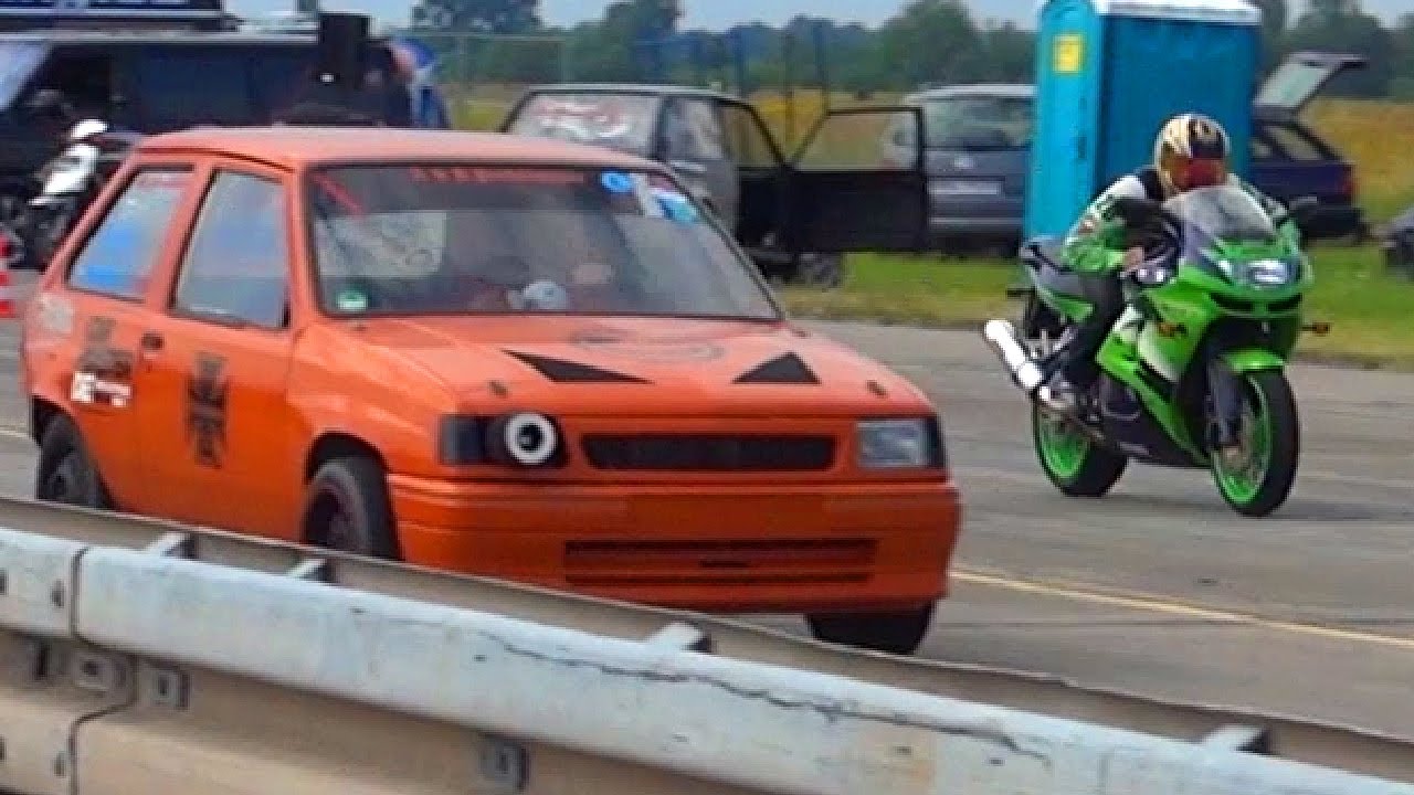 Opel Corsa vs Kawasaki ZX6R – 1/4 Mile Drag Race Viertelmeile Rennen 🏍️🔥