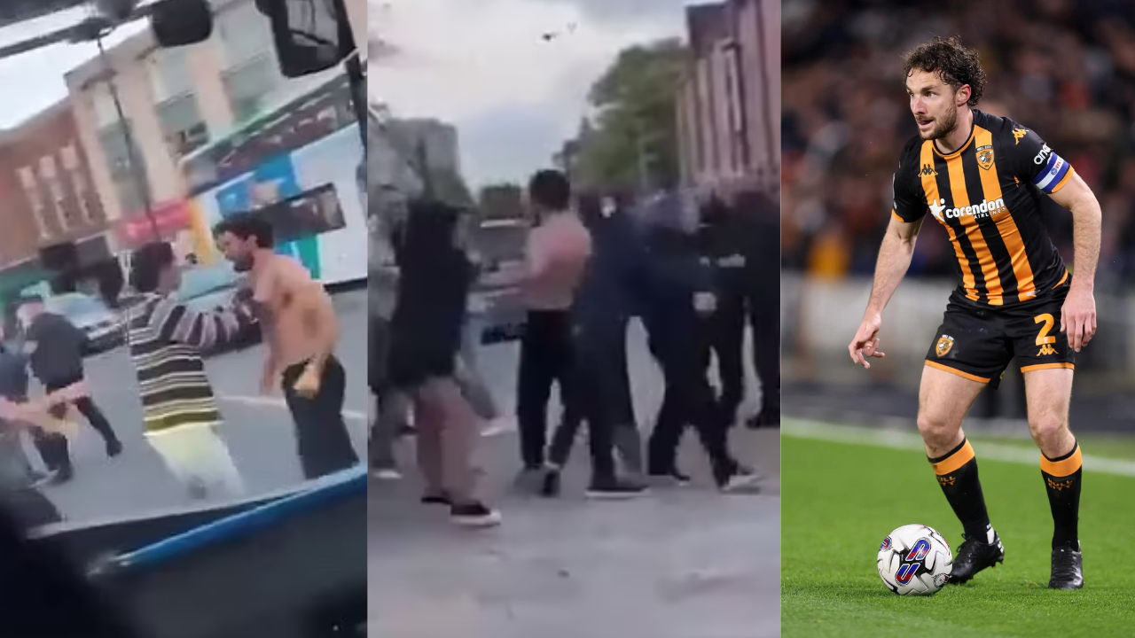 Topless Championship football club captain dragged from bloody street ...