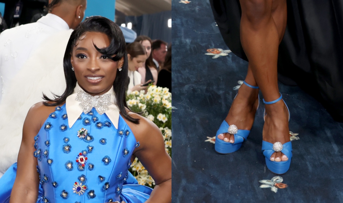 Simone Biles Towers in Aquazzura Yes Darling Platform Sandals in Blue ...