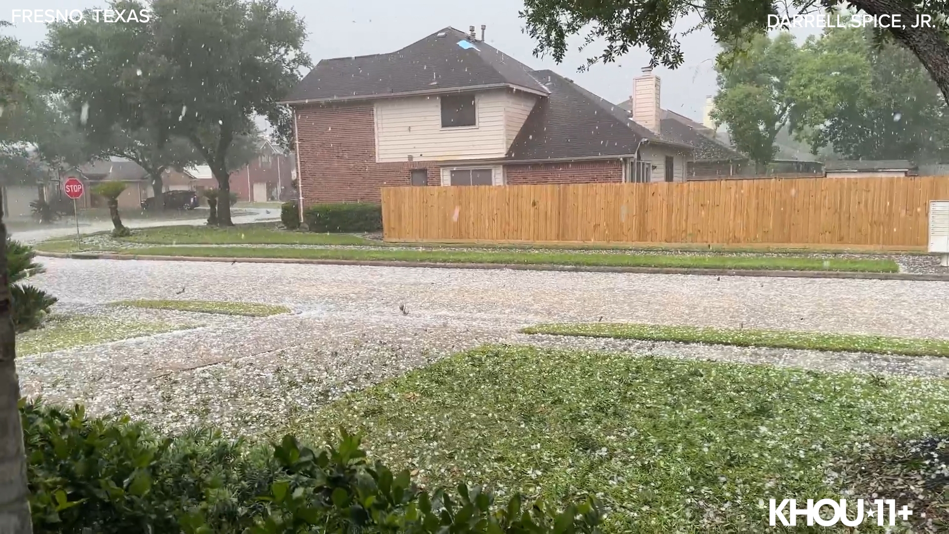 Watch: Large hail covers neighborhood in Fresno, Texas