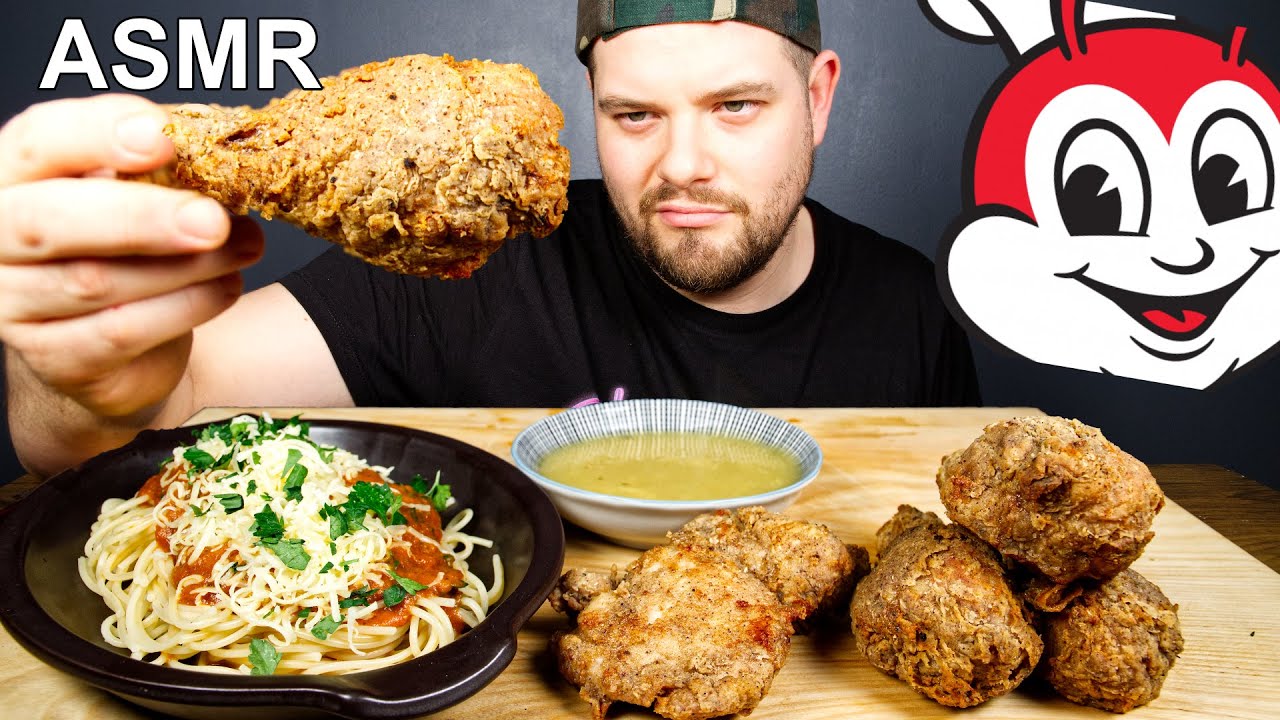 ASMR Jollibee Chicken Joy & Pasta Mukbang
