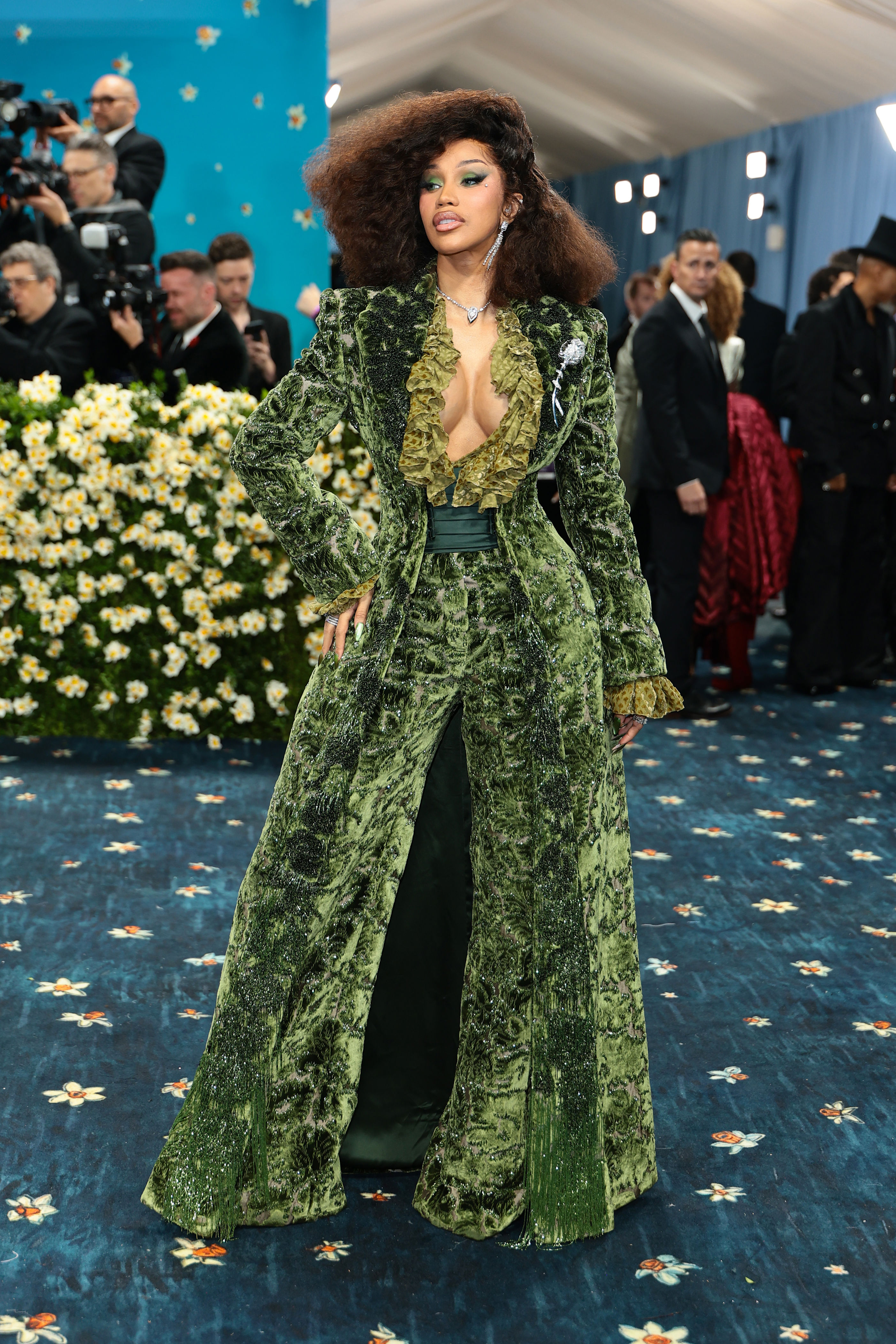 Cardi B Matches Her Eye Color to Her Emerald Green Tapestry Suit at the ...