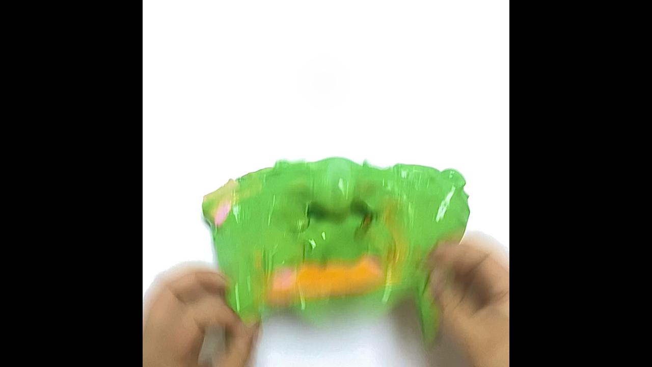 Mixing And Squeezing Soft Green Glossy Slime With Yellow Faced Clay